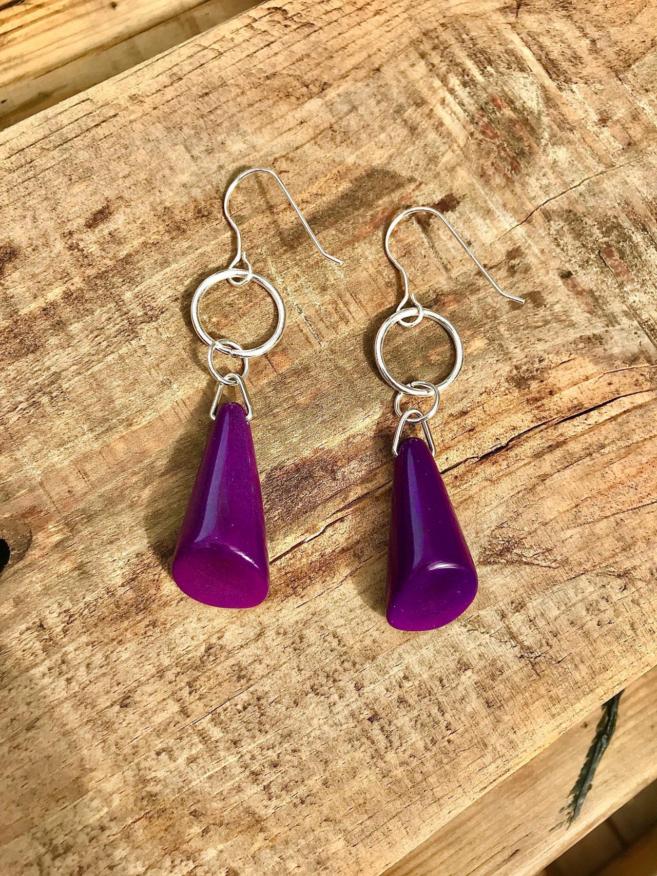 Beautiful Purple Conic Tagua Nut (vegetable Ivory) Dangle Earrings With ...