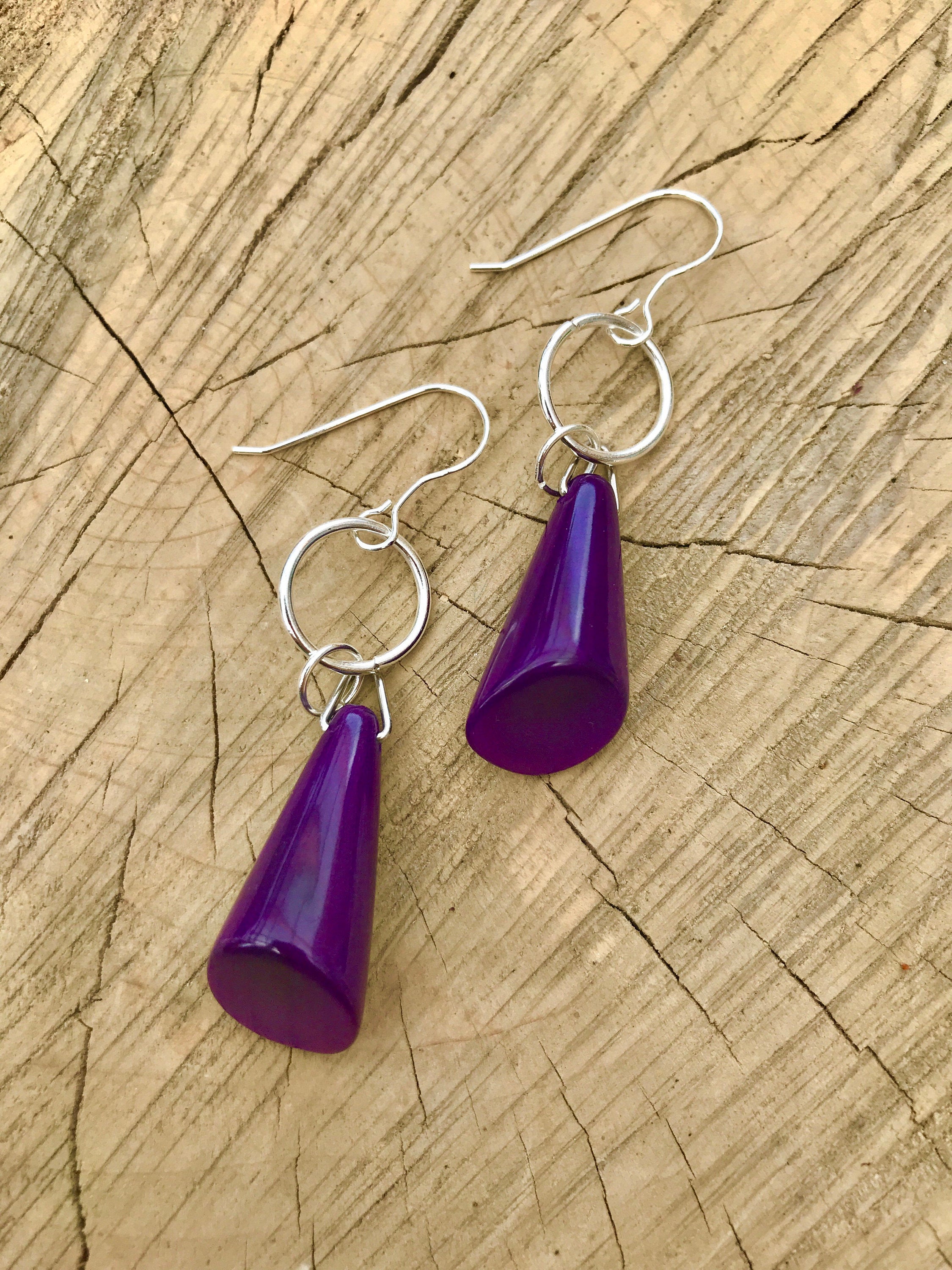 Beautiful Purple Conic Tagua Nut (vegetable Ivory) Dangle Earrings With ...